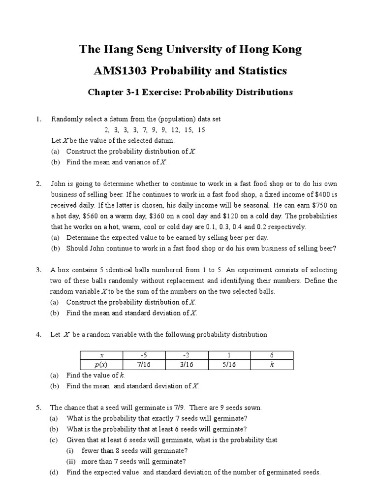 Chapter 3-1 Exercise | PDF | Probability Distribution | Statistical ... Chapter 3-1 Exercise | PDF | Probability Distribution | Statistical ...