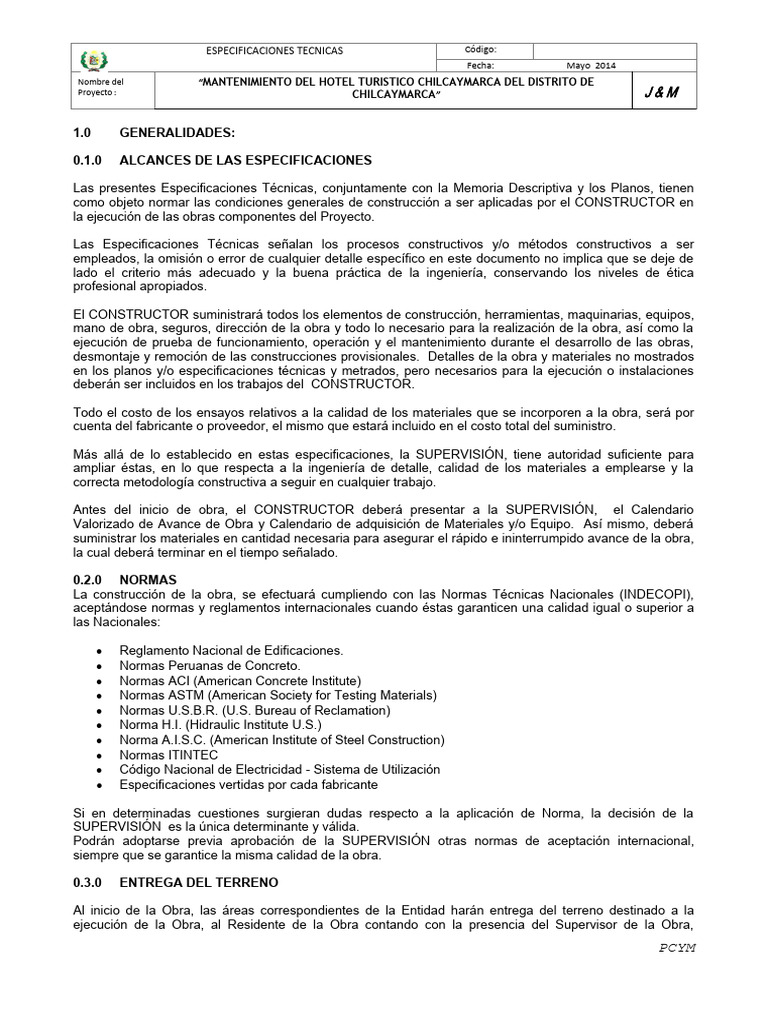 Espec Tecnicas Hotel | PDF | Hormigón | Cemento
