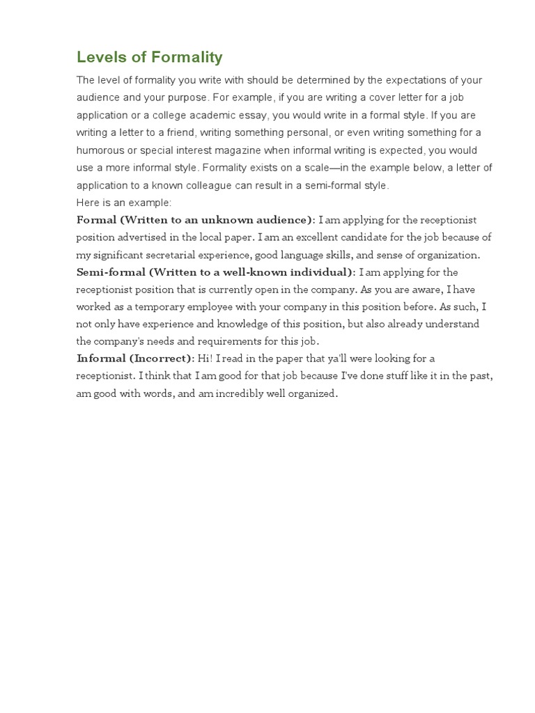 Levels of Formality | PDF