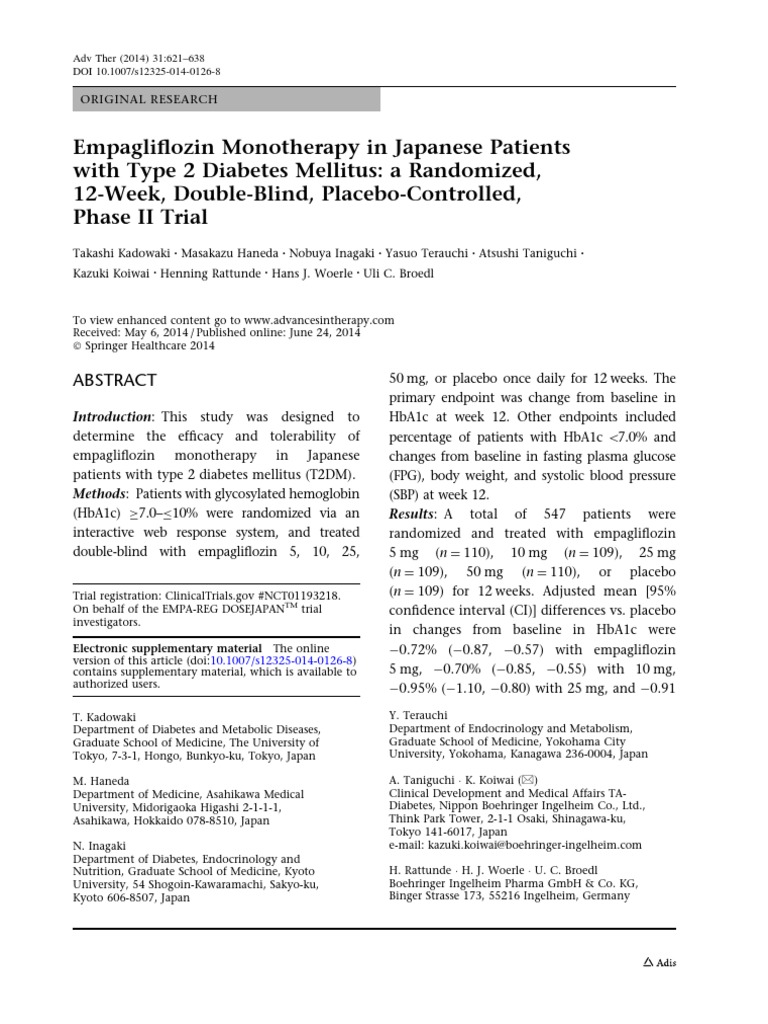Empagliflozin Monotherapy in Japanese Patients With Type 2 Diabetes ...