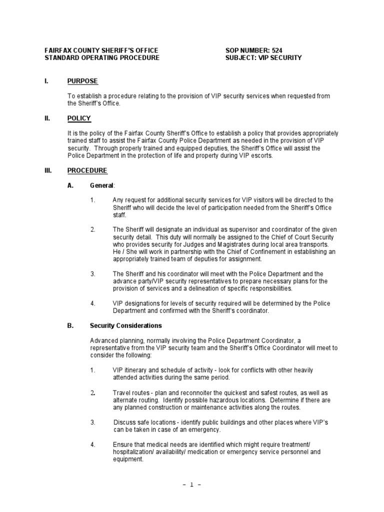 Sop 524 Vip Security | PDF | Sheriffs In The United States | Bodyguard