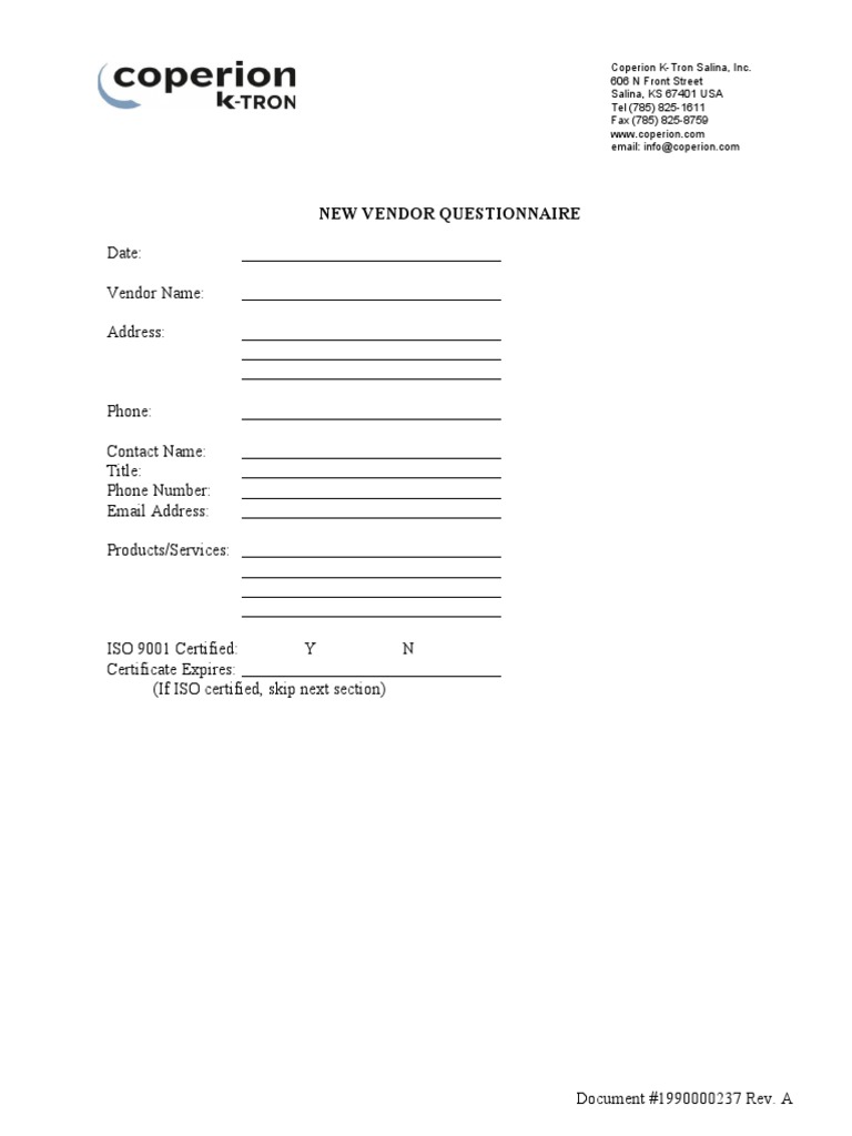 New Vendor Questionnaire | Download Free PDF | Calibration | Business