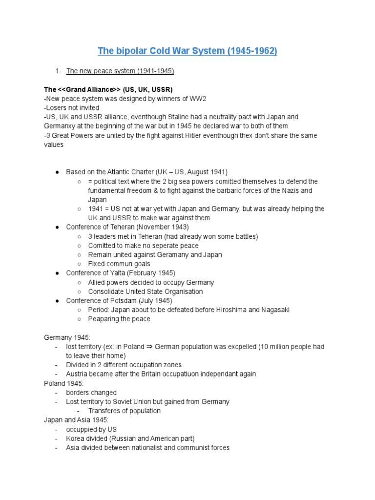 The Bipolar Cold War System (1945-1962) : The (US, UK, USSR) | PDF