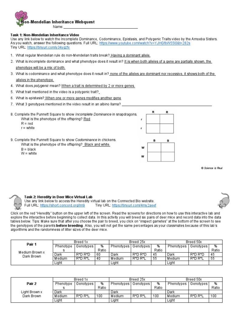 Handout - NonMendelian Inheritance Webquest | PDF | Dominance (Genetics ...
