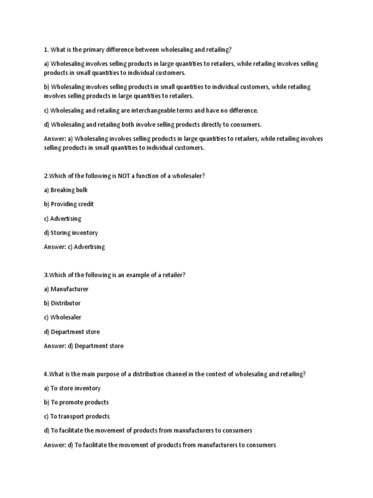 Retail & Wholesale Quiz | PDF | Retail | Product (Business)