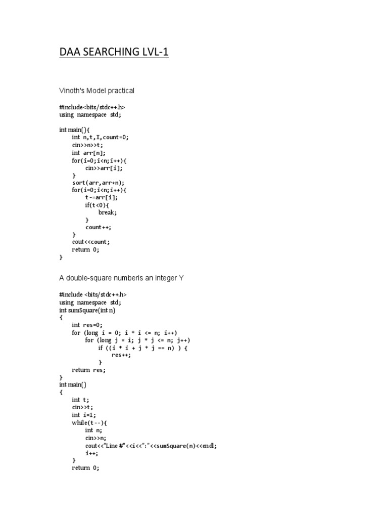 Daa Searching Lvl-1: Vinoth's Model Practical | PDF | Namespace | Computing