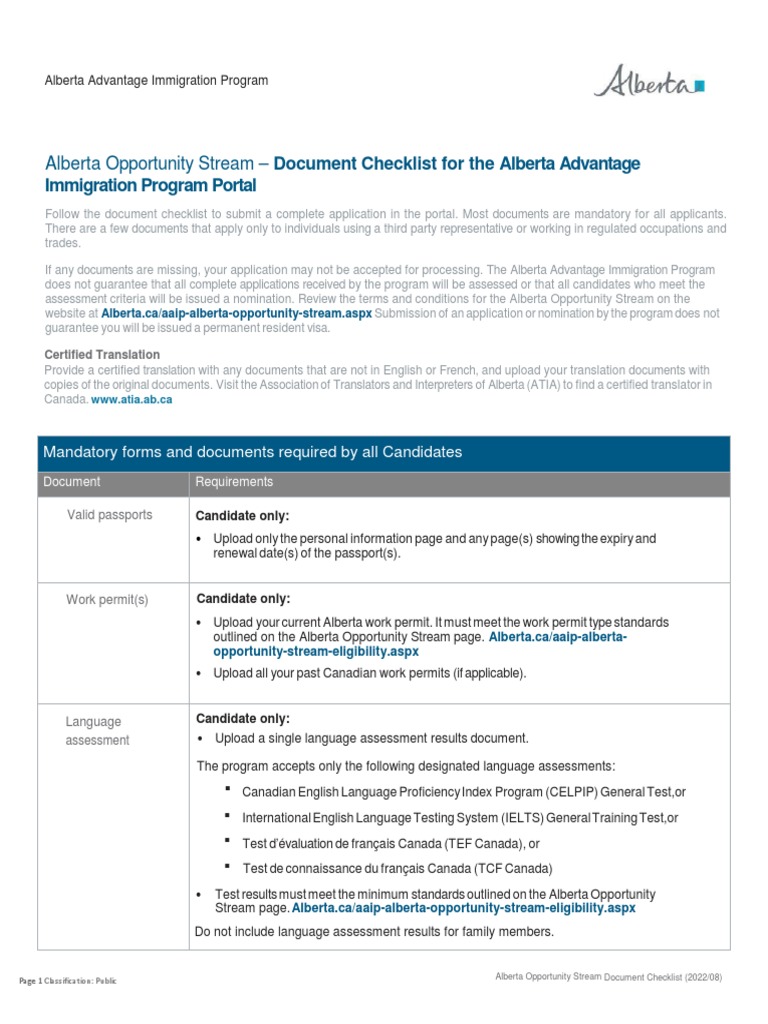 Alberta Opportunity Stream Checklist 2022 | PDF | Employment | Credential