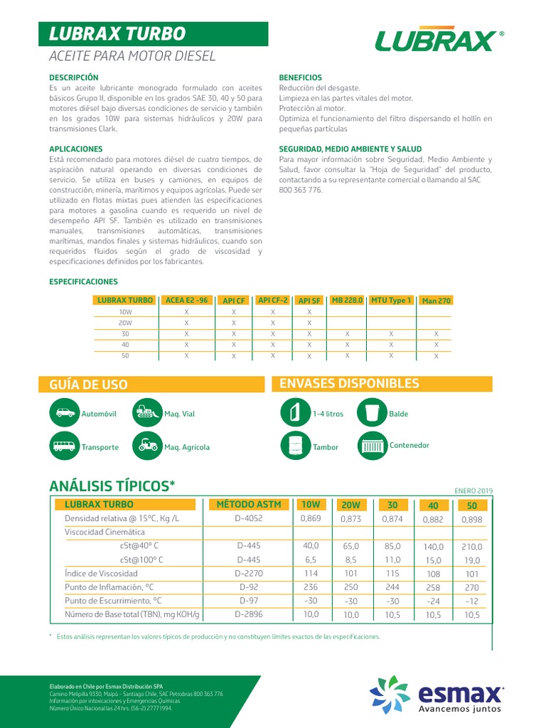 Aceite Lubrax Turbo para Motores Diésel | PDF | Lubricante | Vehículos