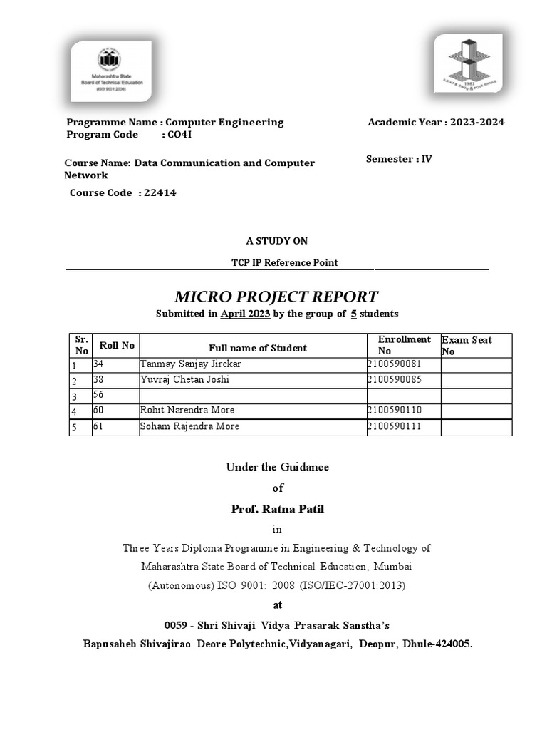TCP/IP Reference Model Micro Project Report | PDF | Computer Network | Internet Protocols