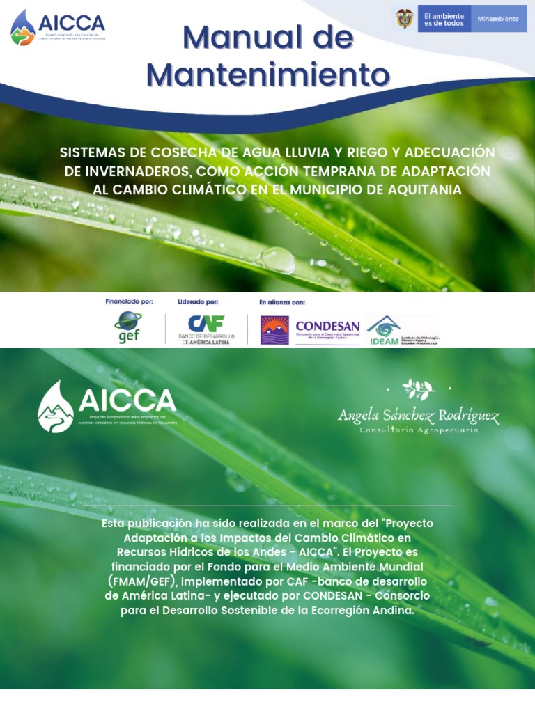 Manual De Mantenimiento Sistemas De Cosecha De Agua Lluvia Y Riego