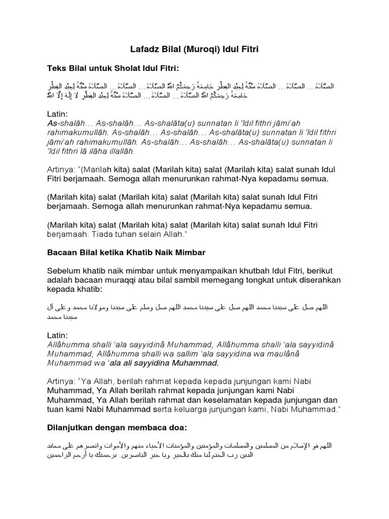 Lafadz Bilal Idul Fitri PDF - Masagipedia | PDF