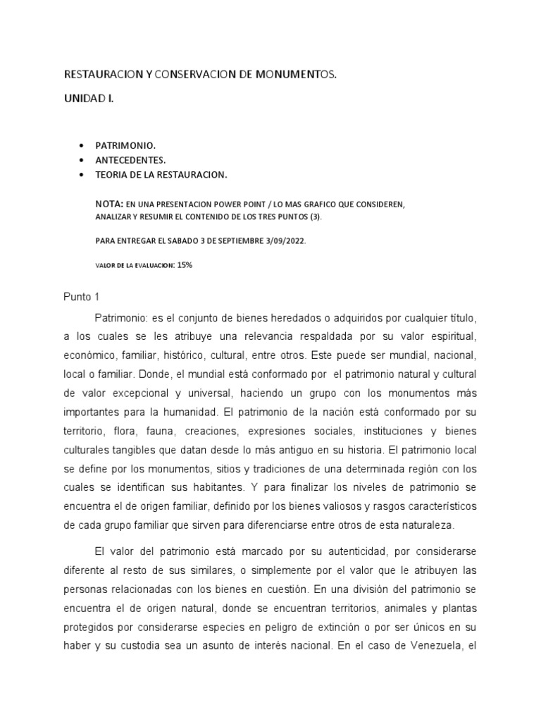 Restauracion y Conservacion de Monumentos | PDF | Patrimonio cultural | Bienes (Ley)