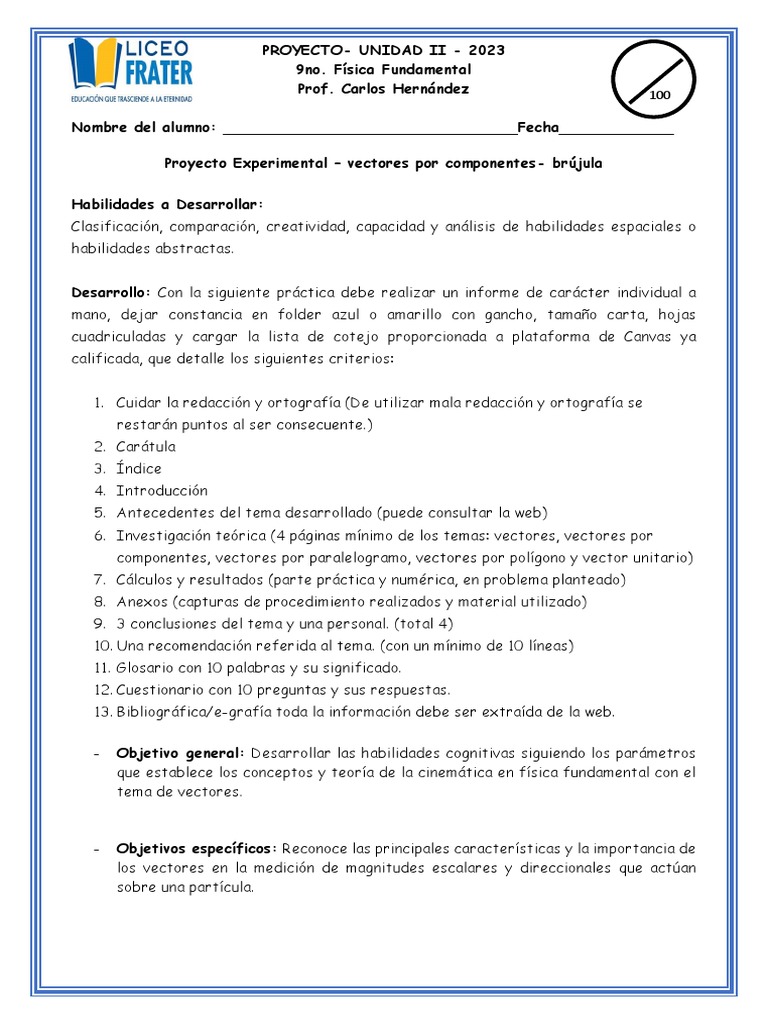 9no. - FIFU - PROYECTO - UNIDAD II - 2023 | PDF | Vector Euclidiano | Evaluación