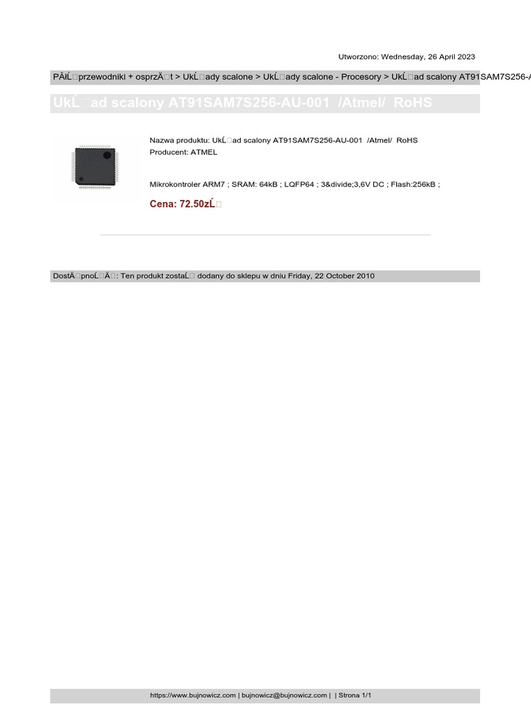 Układ Scalony At91sam7s256 Au 001 Atmel Rohs - l4 1 | PDF