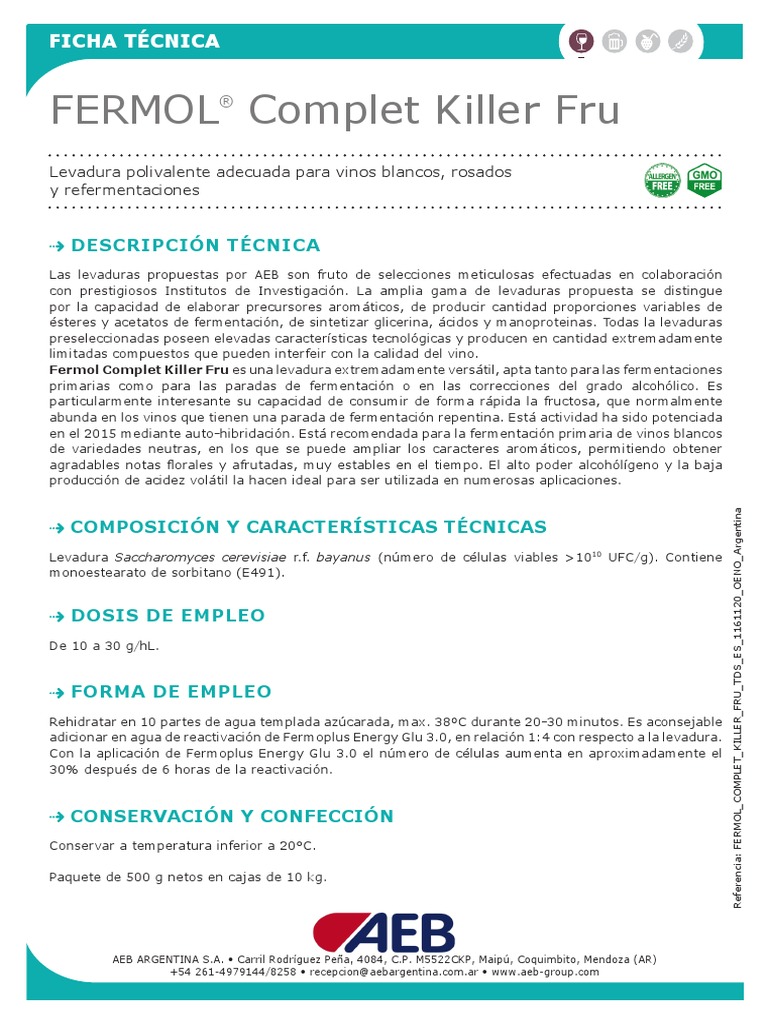 FERMOL COMPLET KILLER FRU TDS ES 1161120 OENO Argentina | PDF | Vino ...