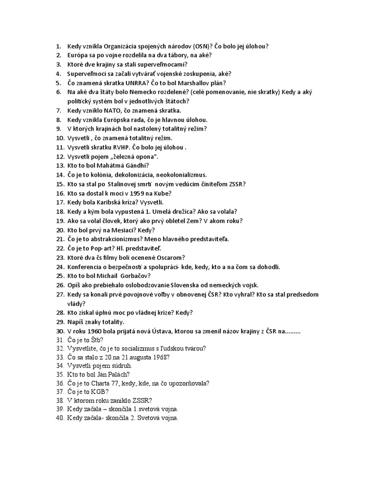 9.rocnik Otazky Opakovanie Po 2.sv | PDF