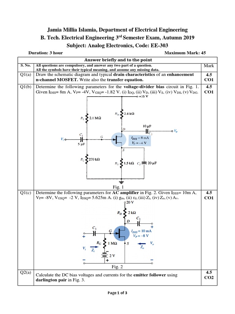 Analog Electronics Exam Questions | PDF | Amplifier | Operational Amplifier