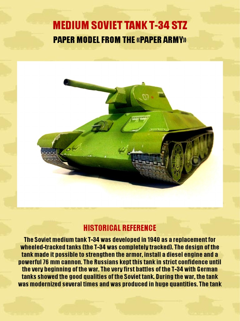 T-34 STZ Papercraft Model Instructions | PDF | Tanks | Military Vehicles