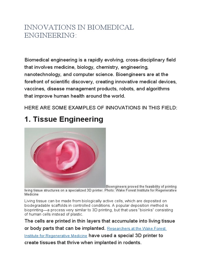 Innovations in Biomedical Engineering | PDF | Tissue Engineering | 3 D ...