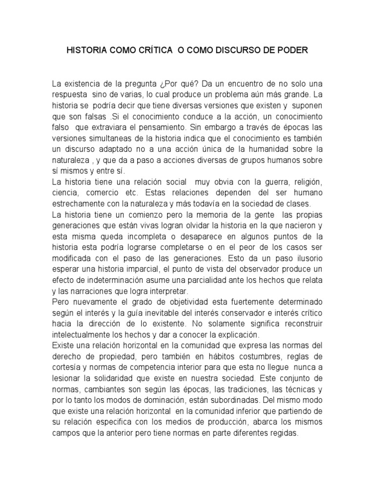 Historia Como Crítica o Como Discurso de Poder | PDF