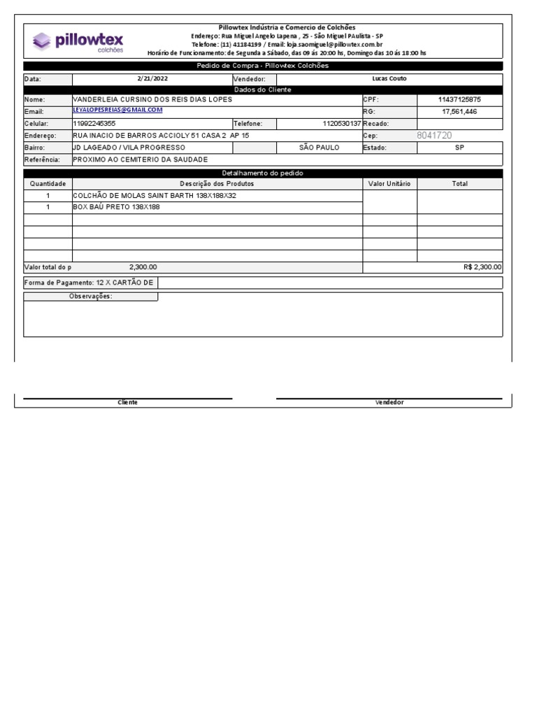 Pedido Vanderleia | PDF