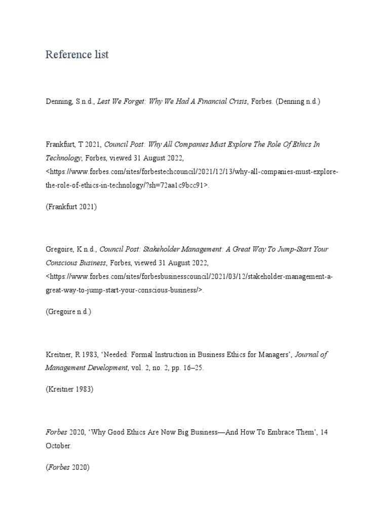 Reference List: Technology, Forbes, Viewed 31 August 2022 | PDF