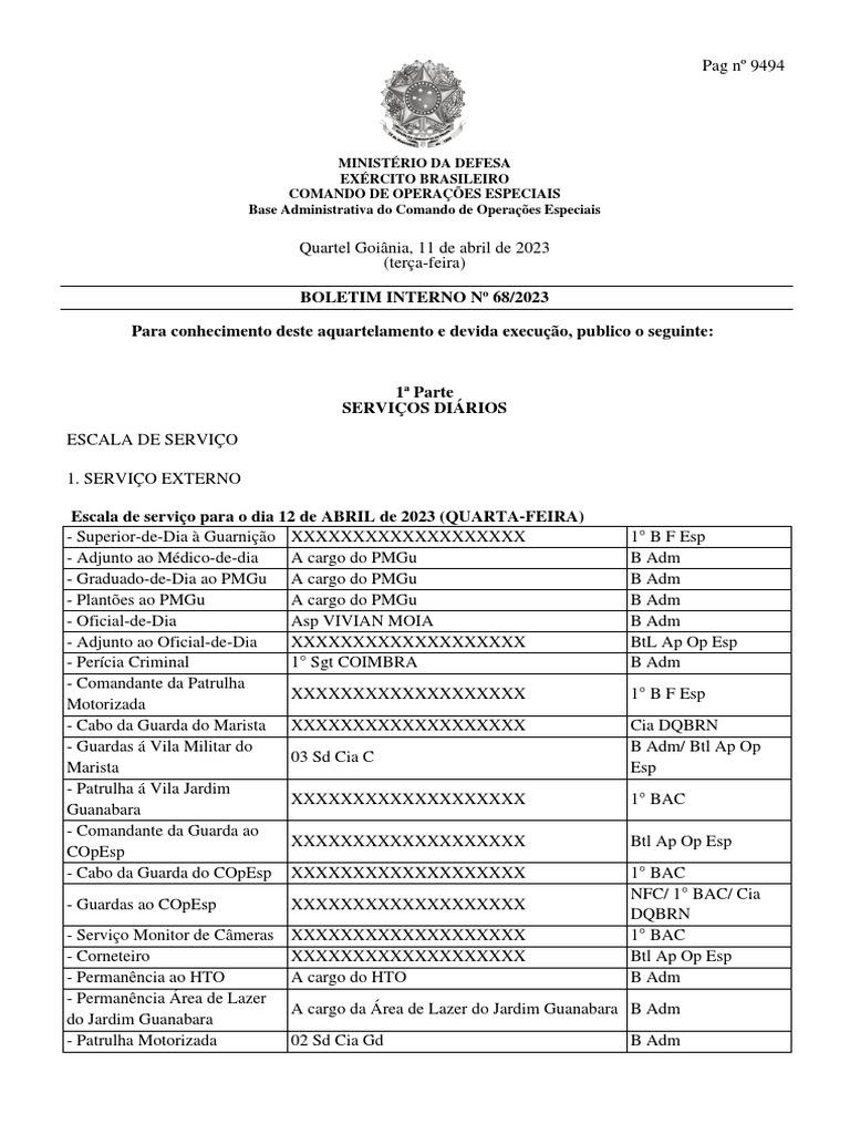 Boletim Interno #68/2023 para Conhecimento Deste Aquartelamento e ...