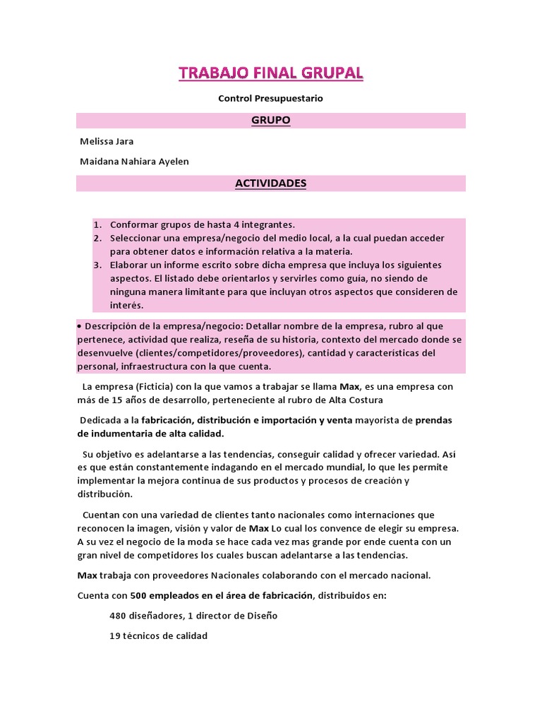 Trabajo Final Grupal N°20 | PDF | Calidad (comercial) | Presupuesto