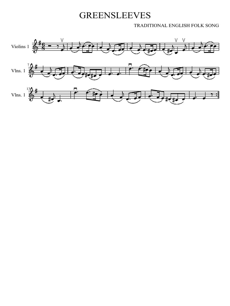 Greensleeves Traditional English Folk Song Pdf