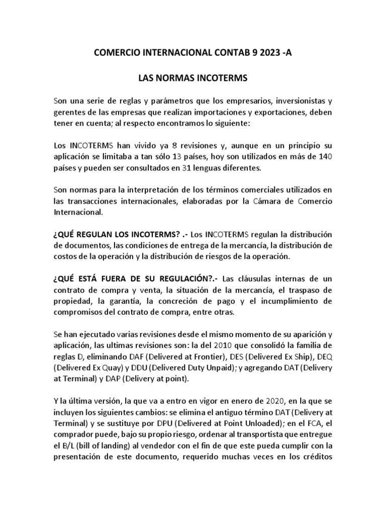 Las INCOTERMS 2023 | PDF | Procesos de negocio | Economias