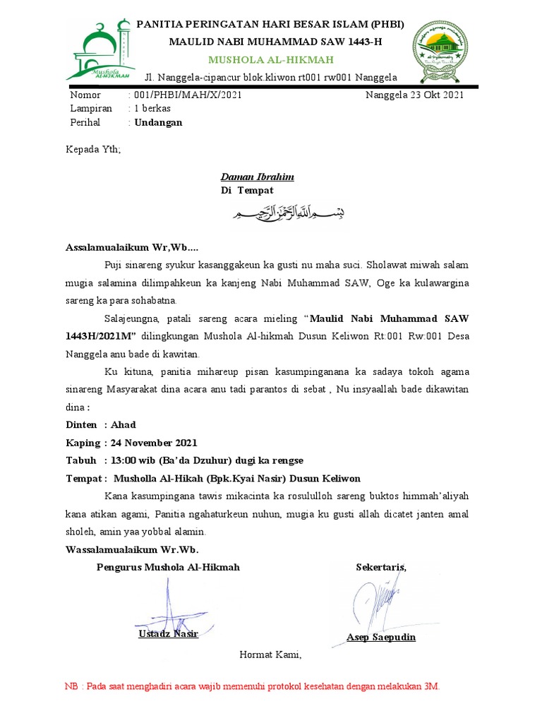 Surat Undangan Maulid Nabi (Sunda) | PDF