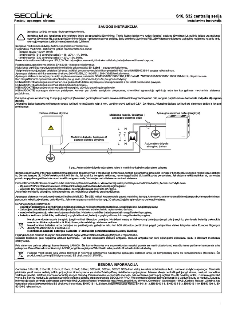 S16, S32 Centralių Serija: Saugos Instrukcija | PDF