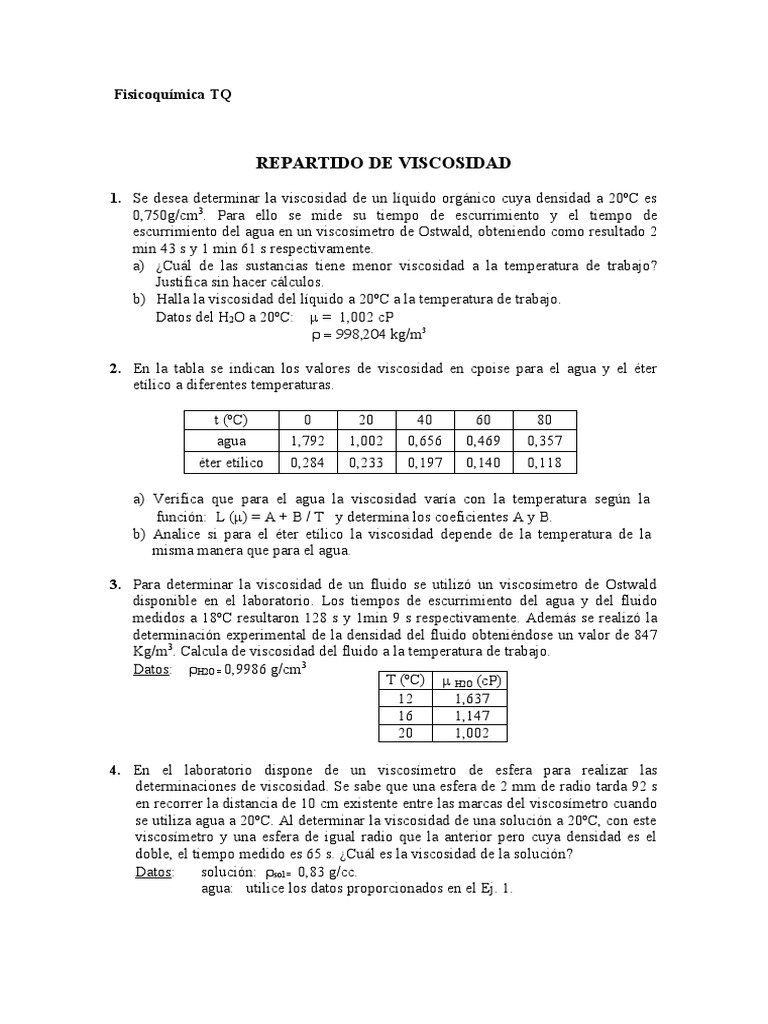 Viscosidad de Líquidos: Métodos y Cálculos | PDF | Viscosidad | Líquidos