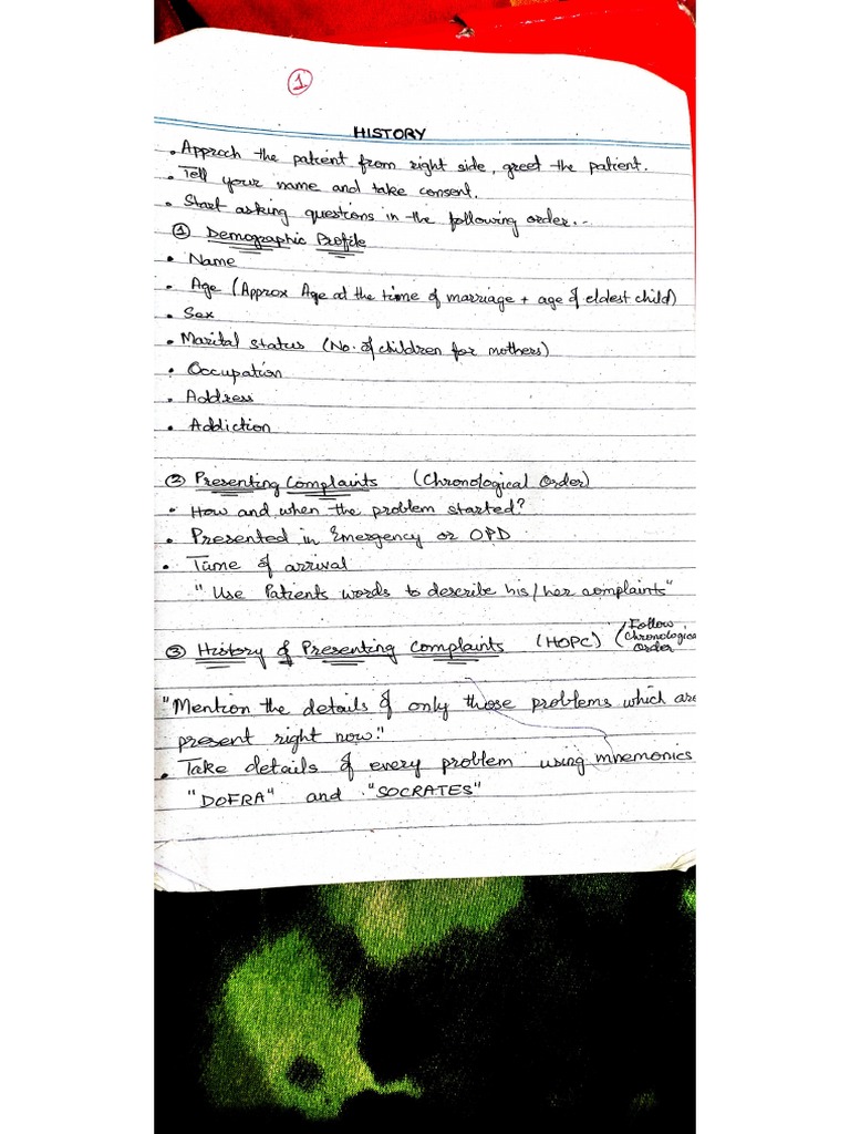 General History Taking Notes by Duaa Wasim | PDF