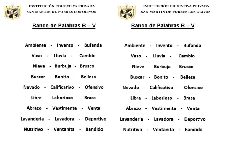 Palabras con B y V: Lista Completa | PDF | Estudios de idiomas extranjeros