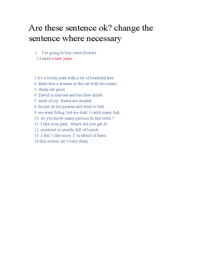 Are These Sentence Ok? Change The Sentence Where Necessary: A New Jeans ...