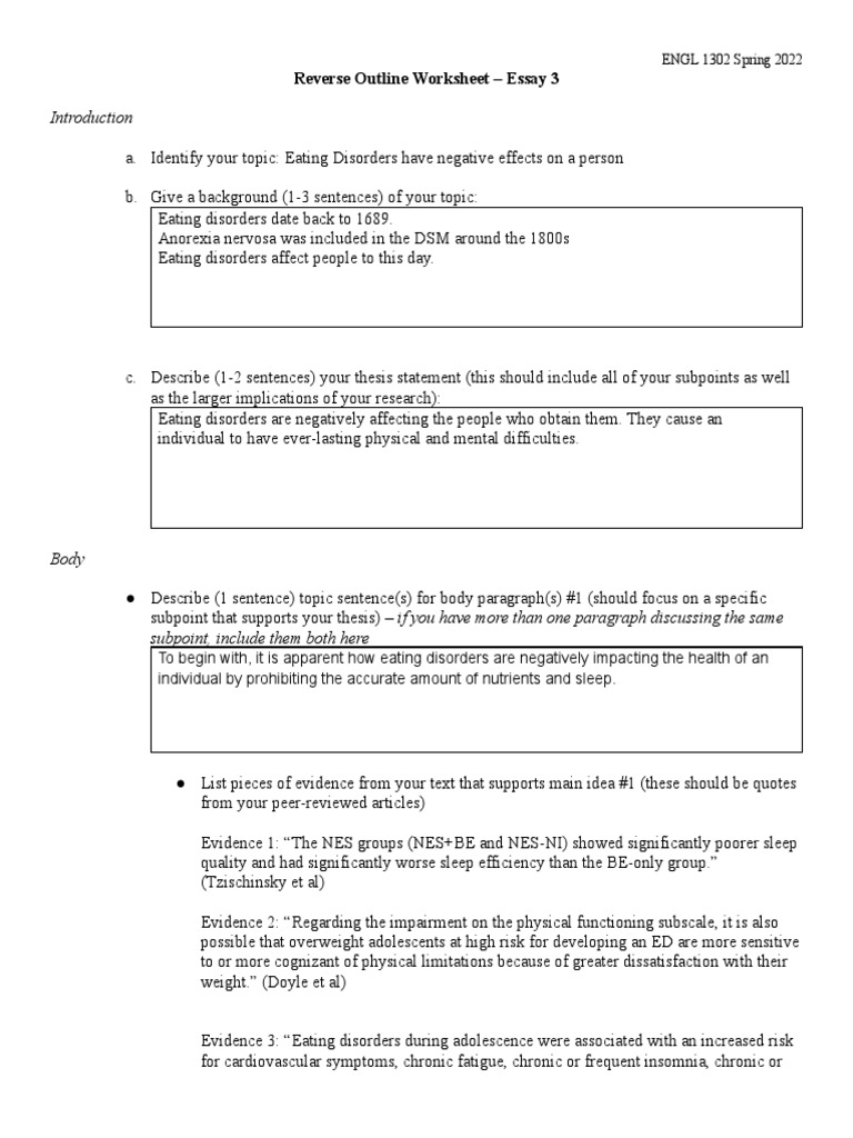 Reverse Worksheet | PDF | Eating Disorder | Mental Disorder