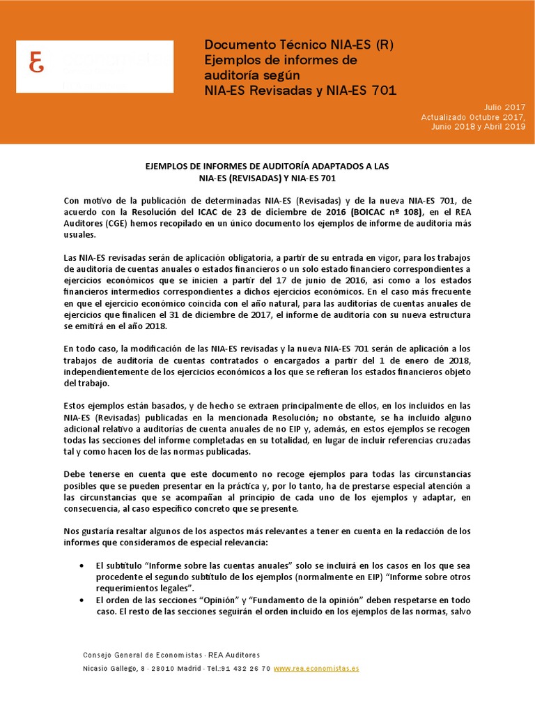 Ejemplos de Informes de Auditoría | PDF | Preocupación continua | Contralor