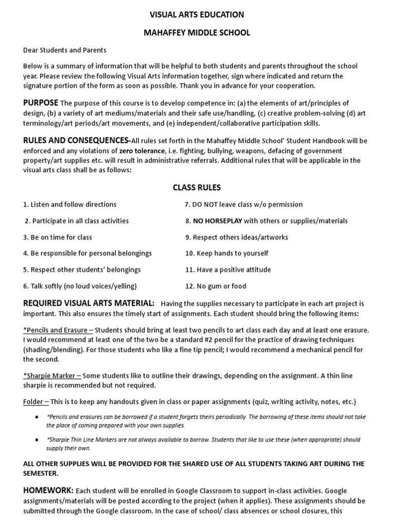 Mrs. Piatt's MS Art Syllabus | PDF | Learning | Behavior Modification