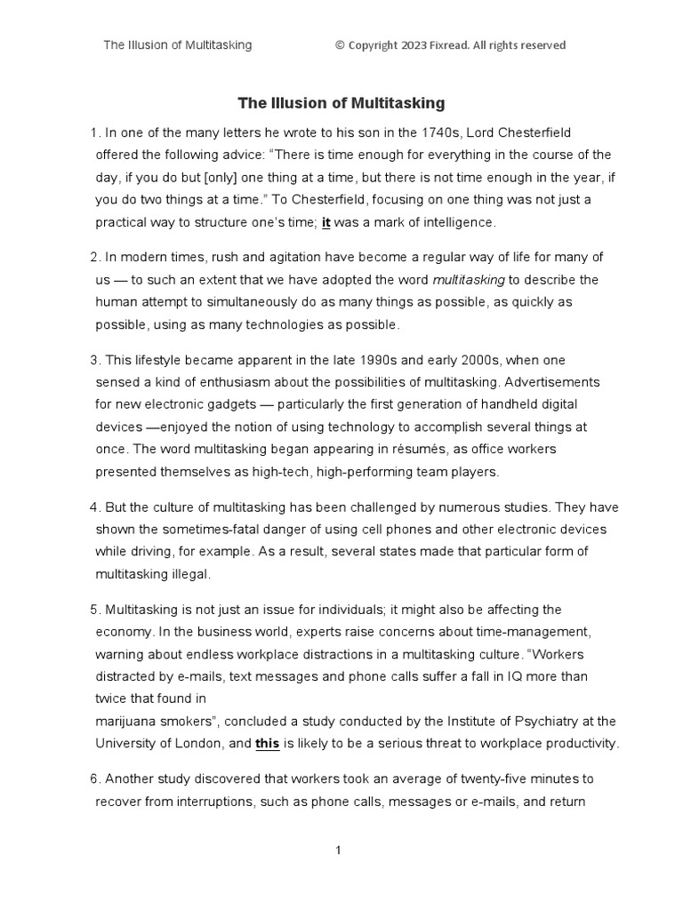 Article - The Illusion of Multitasking-13.2.23-To UPLOAD | PDF | Computers