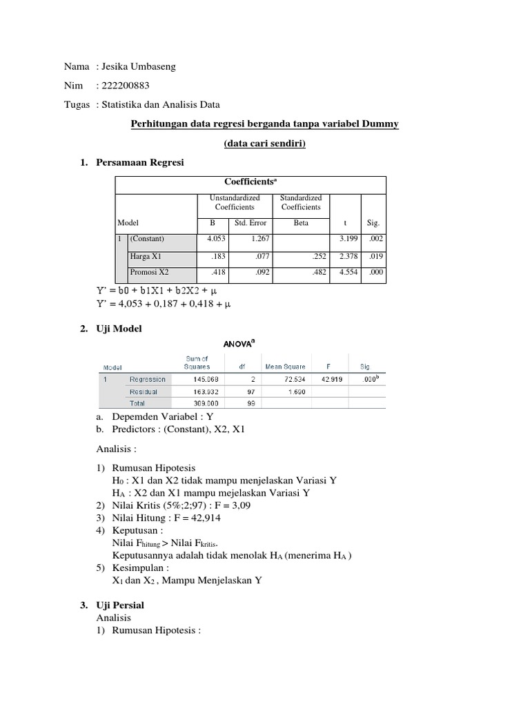 Tugas 2, Regresi Berganda | PDF