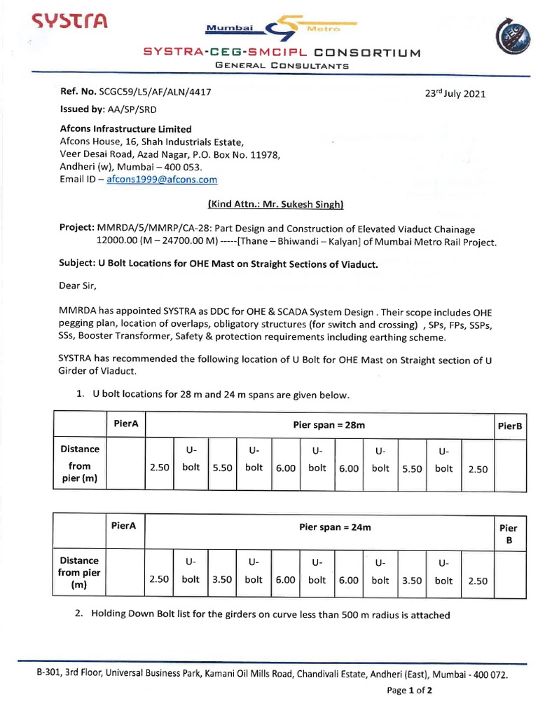 U Bolt Placement for Mumbai Metro | PDF
