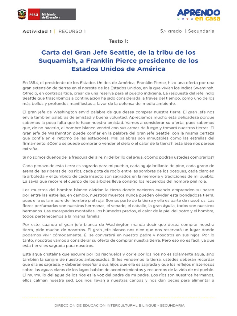 Carta del Gran Jefe Seattle | PDF | Tierra