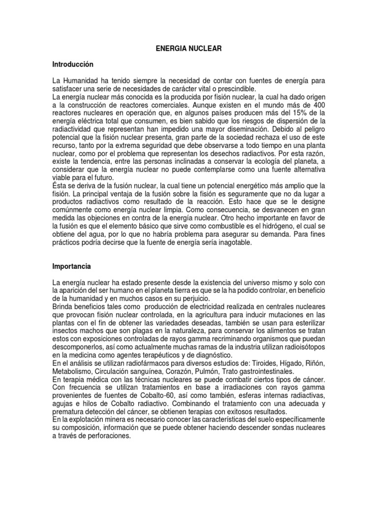 Energía Nuclear: Fisión y Fusión | PDF | La energía nuclear | Reactor ...
