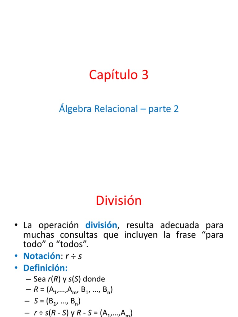 Capítulo 3: Álgebra Relacional - Parte 2 | PDF | Matemáticas | Lógica matemática
