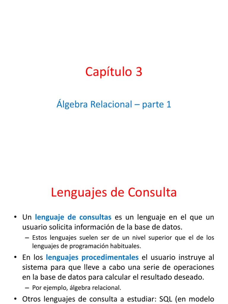 Capítulo 3: Álgebra Relacional - Parte 1 | PDF | Base de datos relacional | SQL