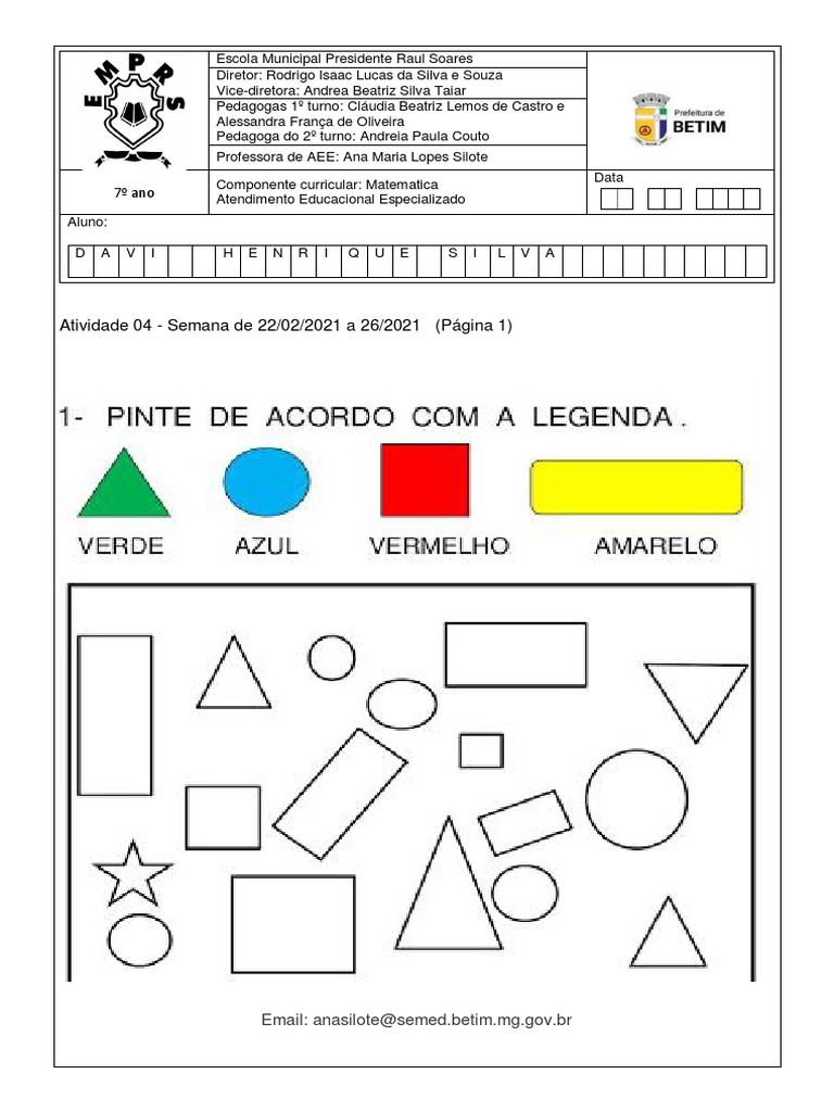 Atividade Davi 4 Matematica | PDF | Educação alternativa | Ensino