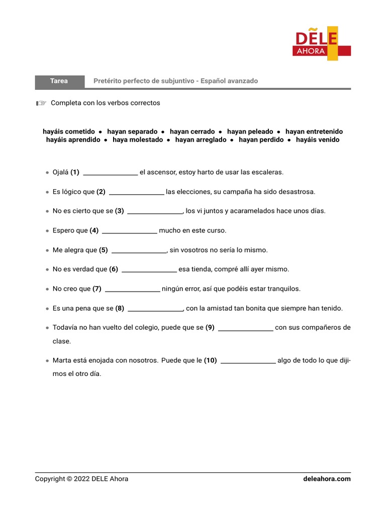 Preterito Perfecto de Subjuntivo Espanol Avanzado | PDF