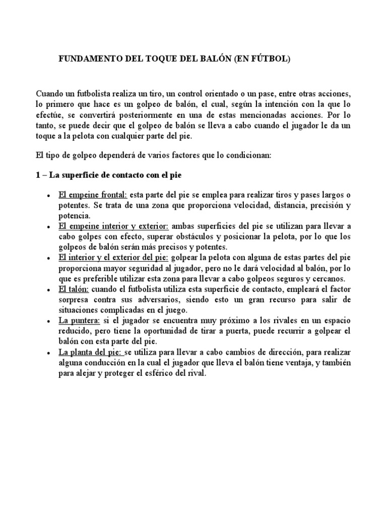 Tipos de Toque y Golpeo en Fútbol | PDF | Asociación de Futbol | Pelota