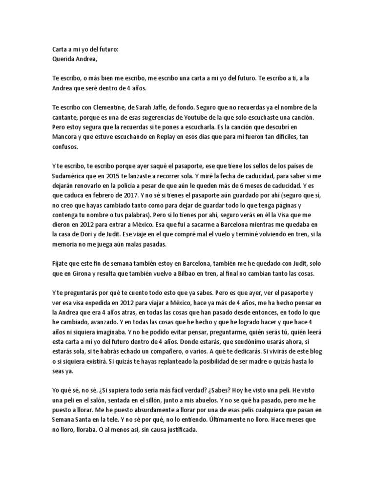 Carta a Mi Yo Del Futuro Ejemplo | PDF
